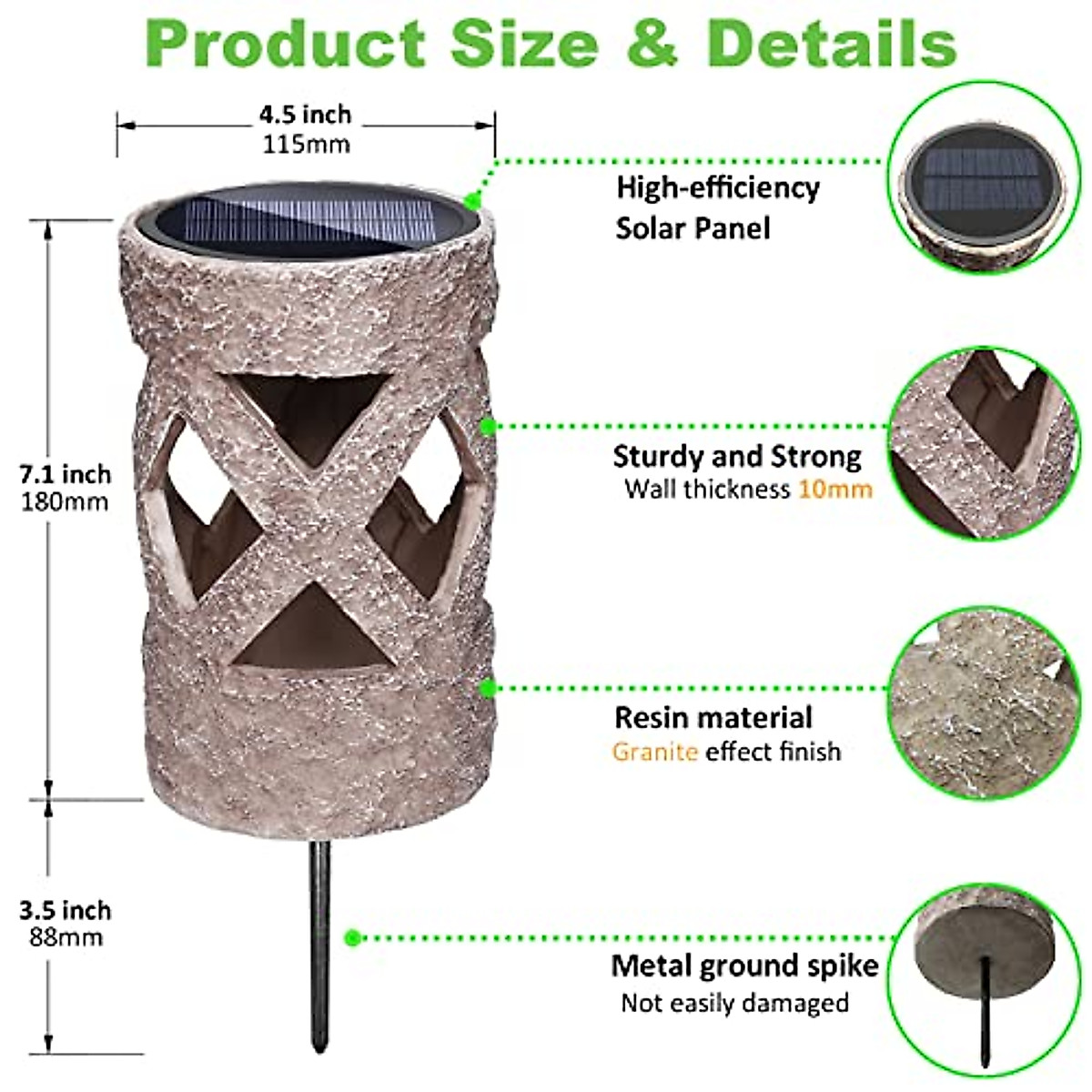 MXwcy Solar Garden Lights Outdoor Yard Rock Lights Led Landscape Lighting for Pathway Lawn Patio Yard Walkway, 2 Pack (Warm White)