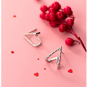 Reffeer 925 Sterling Silver CZ V Cuff Earrings Piercings for Women Teens Claw Huggie Earrings Studs (A-Silver)