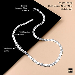 Amberta Women's 925 Sterling Silver Braided Herringbone Chain Necklace (Length 18 inch): Silver