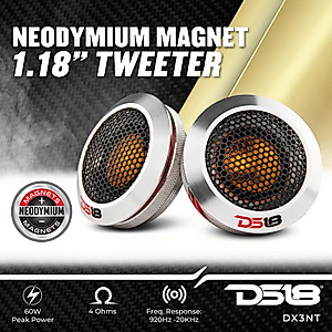 DS18 DX3N Deluxe 6.5” 3-Way Neodymium Premium Car Audio Component Speaker System - 580 Watts, 4 Ohm - Set with Woofer, Midrange, Tweeter, and Crossover (8 Piece Set)