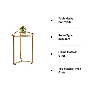 mDesign Triangle Metal & Glass in-Lay Accent Table - Small Side/End/Drink Table - Decorative Legs, Glass Top - Home Decor Accent Furniture for Living Room, Bedroom - Soft Brass/Glass