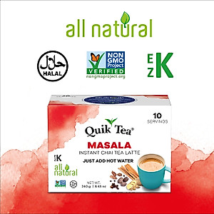 QuikTea Masala Chai Tea Latte - 10 Count Single Box - All Natural Preservative Free Authentic Chai