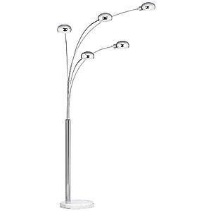 Possini Euro Design Infini Modern Mid Century Arched Floor Lamp Standing 5-Light 78" Tall Chrome Silver Metal Marble Base Swivel Dome Shade Decor for Living Room Reading House Family Bedroom Home