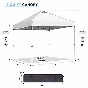CAJECUS 8' x 8' Pop Up Canopy with Air Vent on The Top, Durable Easy Beach Canopy Tent, Waterproof Outdoor Canopy with 3 Adjustable Height, Roller Bag, 4 Sand Bags, 4 Ropes and 8 Stake
