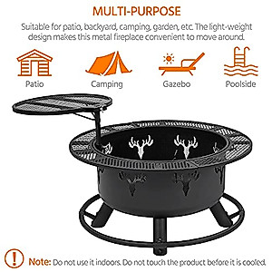 Yaheetech 32in Fire Pit Outdoor Wood Burning Firepits Outdoor Fireplace with 18.5 Inch Swivel Cooking Grill Grate & Poker Fire Bowl for Camping, Backyard, BBQ, Garden, Bonfire