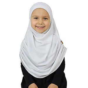 Firdevs Islamic Girl Child Practical Amira Hijab Two Piece Muslim Scarf & Bonnet - Instant Easy Hijab (White)