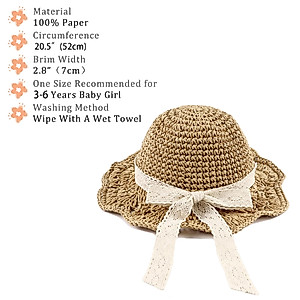 Baby Girl Straw Hat 3-6 Years Girls Summer Beach Hats with Bowknot Sun Protection Hats for Kids (Khaki)