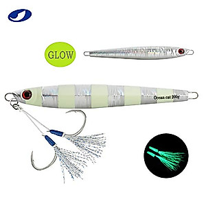 OCEAN CAT 1 PC Lead Metal Flat Slow Fall Pitch Fishing Jigs Lures Sinking Vertical Jigging Bait with Butterfly Hook for Saltwater Fishing Size 40g 80g 120g 160g 200g (Silver, 120g)
