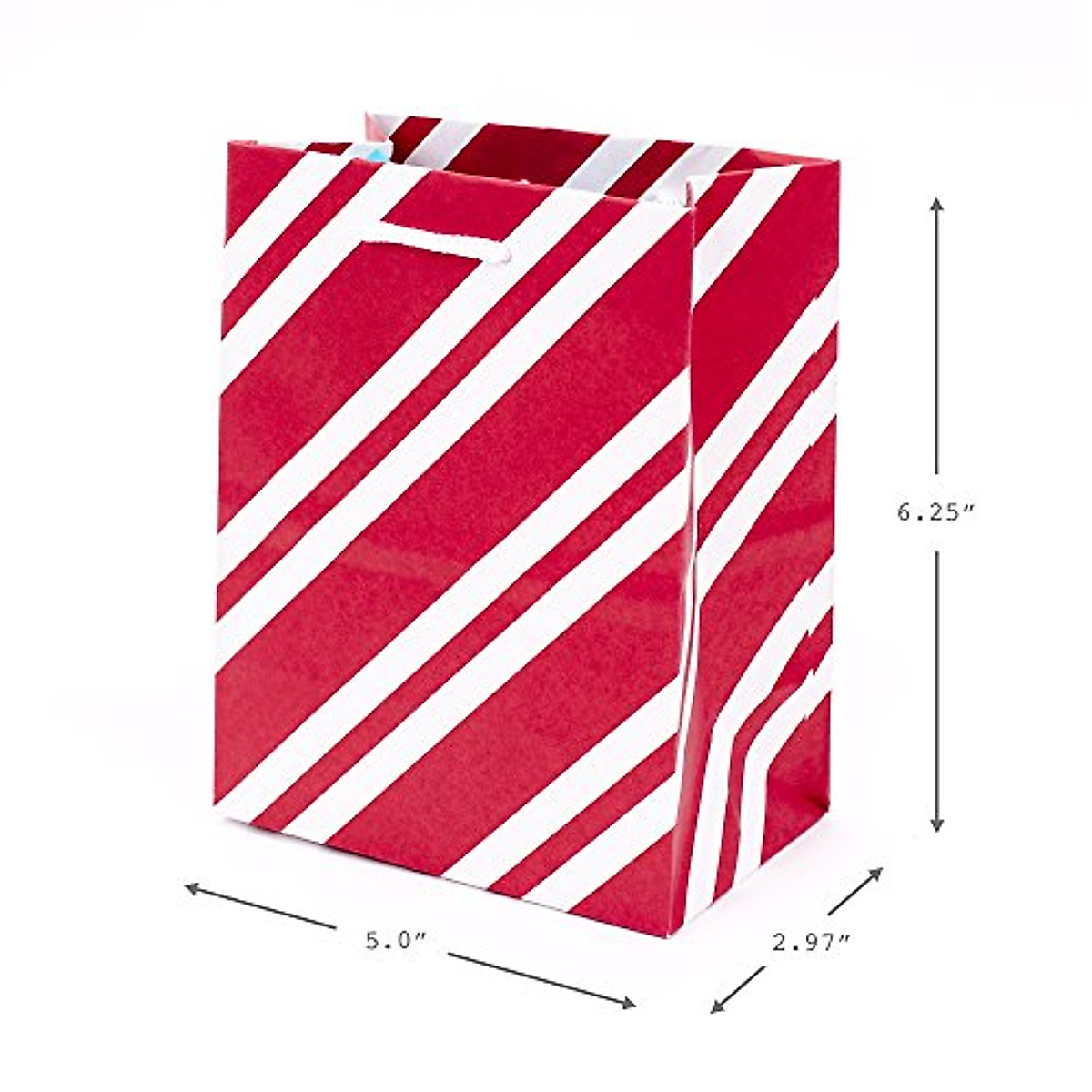 Hallmark 6" Small Holiday Gift Bag Set (Pack of 5; Red, White and Kraft) Snowflakes, Stripes, Merry