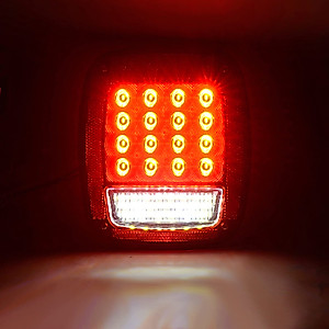 LIMICAR RV Tail Lights, Square 43 LED Trailer Lights, 2PCS Red/White Trailer Light Kit, Stop Turn Back up Reverse Tail Lights w/License Plate Light for Truck Trailer Jeep YJ TJ JK CJ