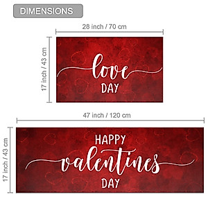 HOLVDENG Valentine's Day Kitchen Mat Set of 2 Non Slip Thick Love Day Kitchen Rugs and Mats for Floor Comfort Standing Mats for Kitchen, Sink, Office, 17"x47"+17"x28"