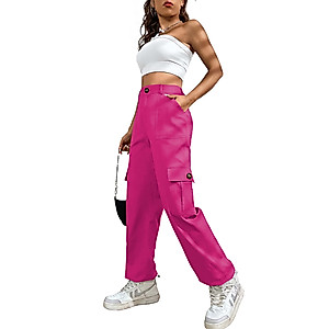 MSBASIC Cargo Pants for Women Casual Fashion Y2K High Waisted Baggy Pink Parachute Pants
