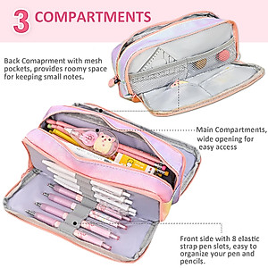 BETURETOP Glitter Rainbow Pencil Case for Girls, Large Capacity Pencil Pouch Pen Bag Organizer with 3 Compartments for Kids Students School Office Supplies Back to School Gifts