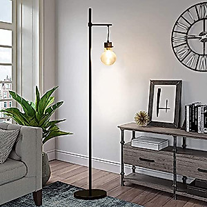 SKY FORTUNE Industrial Floor Lamp with Bulb,Metal Standing Lamp, E26 Socket, On/Off Footswitch, Modern Minimalist Floor Lamp for Bedroom, Living Room,Office,Black