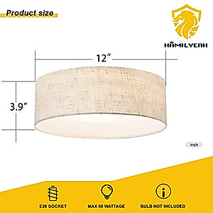 Hamilyeah Semi Flush Mount Ceiling Light with White Fabric Shade, 12 inch LED Light Fixtures Ceiling Mount, Modern LED Ceiling Light for Bedroom, Kitchen, Foyer, Living Room