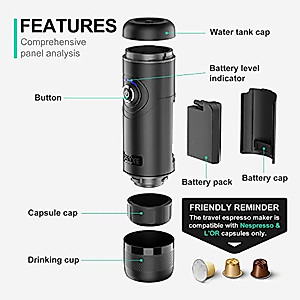 ESPSCOFE Portable Espresso Maker 12V Camping Coffee Makers with Carrying Case Electric Espresso Coffee Maker Compatible with NS Capsules For Travel,RV,Camping Outdoor Coffee Maker Cappuccino Maker