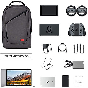 VORI Game Elite Traveling Backpack for Nintendo Switch and Switch OLED Model 2021, Portable Carrying Storage Bag for PS4 Slim and Xbox ONE, Protective Design for Home Storage and Travel, Grey