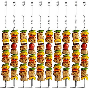 Antallcky 12 Pack Kabob Skewers BBQ Barbecue Skewers Stainless Steel Sticks Heavy Duty Large Wide Reusable with Nonslip Ring Handle Ideal for Shish Kebab Chicken Shrimp and Vegetables (22 inch)