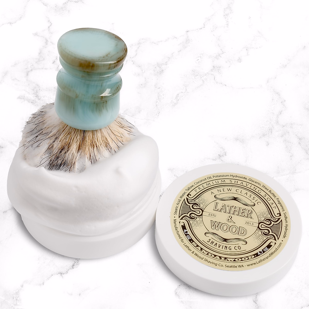 ather & Wood Shaving Soap - Sandalwood - Simply The Best Luxury Shaving Cream - Tallow - Dense Lather with Fantastic Scent for The Worlds Best Wet Shaving Routine. 4.6 oz (Sandalwood)