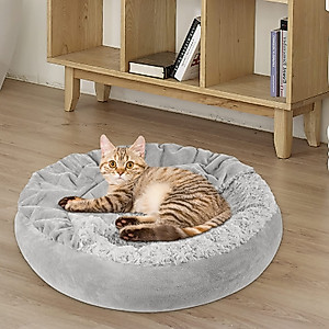 JOEJOY Dog Beds for Small Medium Dogs, Cozy Cuddler Luxury Puppy Pet Bed with Blanket Attached, Donut Round Calming Anti-Anxiety Dog Burrow Cave Bed - Anti-Slip Bottom and Machine Washable 26 inch