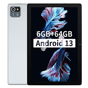 HiGrace Tablet 10 inch Android 13-Tablet PC with Quad-core Processor 64GB ROM 1TB Expansion, Dual Camera, WiFi, Bluetooth, Type-c (Silver, 10inch)