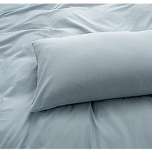 Warm Moment Bedding Duvet Cover Set 100% Washed Cotton Like Textured Breathable Durable Soft Comfy - 3 Pieces Luxury Soft Bedding Set with 2 Pillow Shams & 8 Interior Ties (Blue,Queen,90"x90")