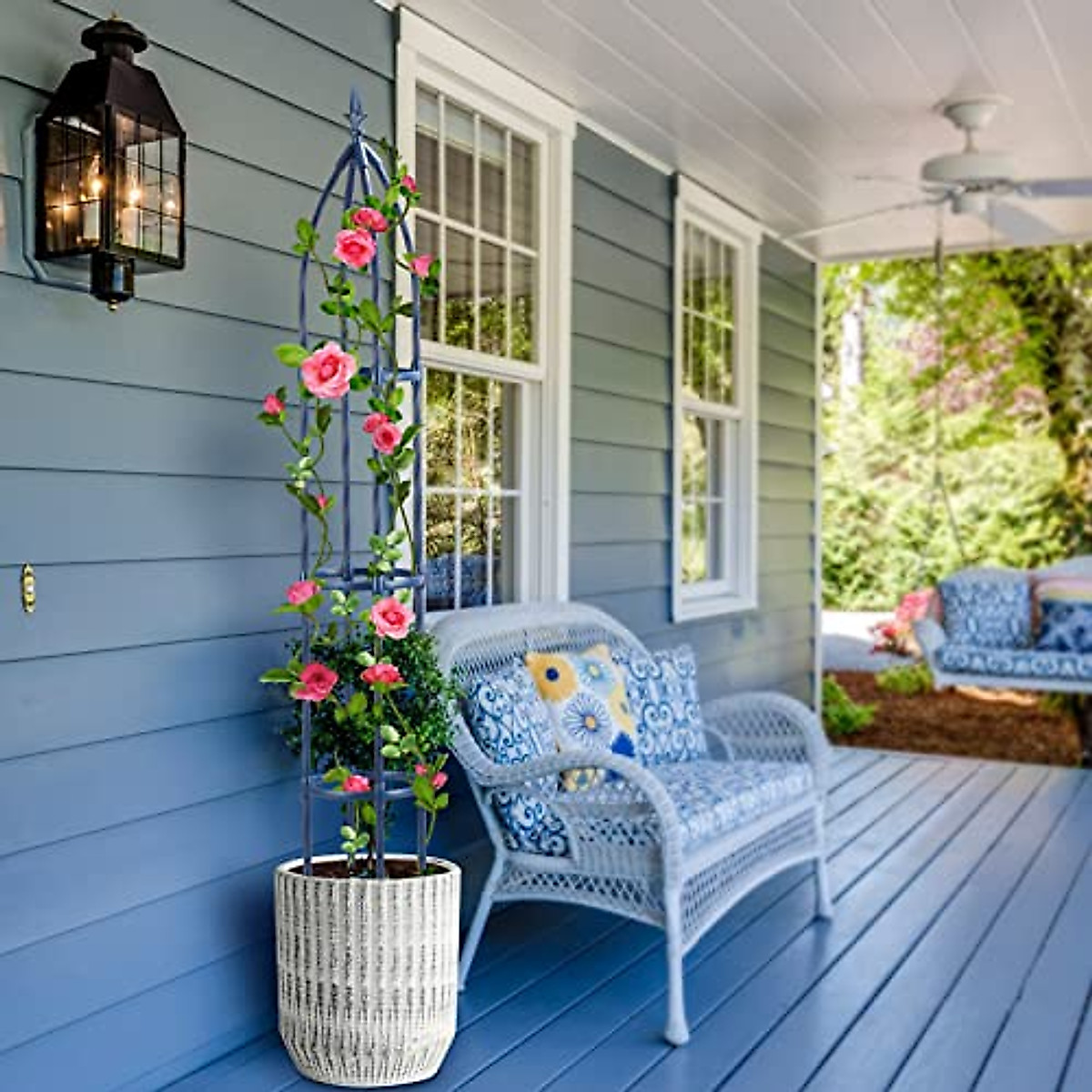 Garden Obelisk Trellis for Climbing Plants Outdoor Indoor Pot Rustproof 67" Tall Reinforced Plant Trellis - Metal with Plastic Plant Support Rose Trellis for Climbing Vine Vegetable, Blue, 1 PC