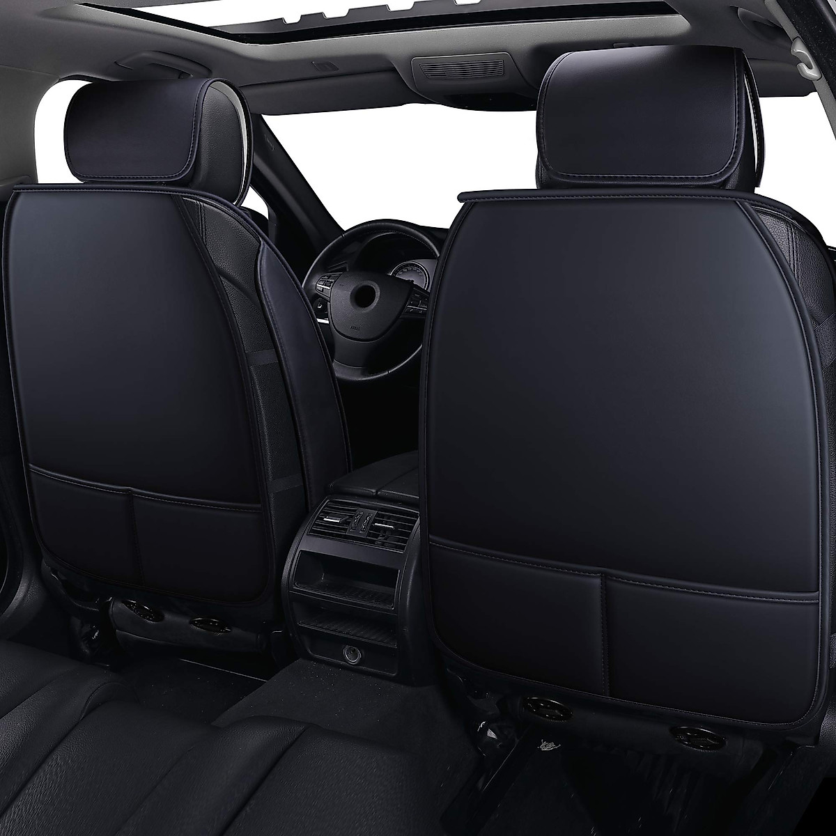 LUCKYMAN CLUB Car Seat Covers with Waterproof Faux Leather Fit for Most Sedan SUV Such as Elentra Sonata Tucson Chevy Equinox Vw CRV Mazda6 (Black& Blue)