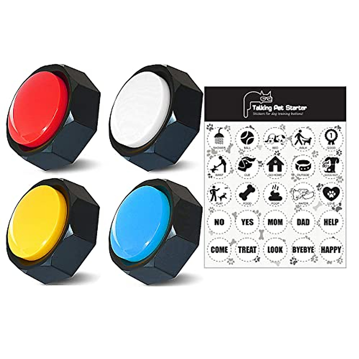RIBOSY Set of 4, Dog Speech Training Buzzers, Recordable Buttons - Train Your Dog to Voice What They Need
