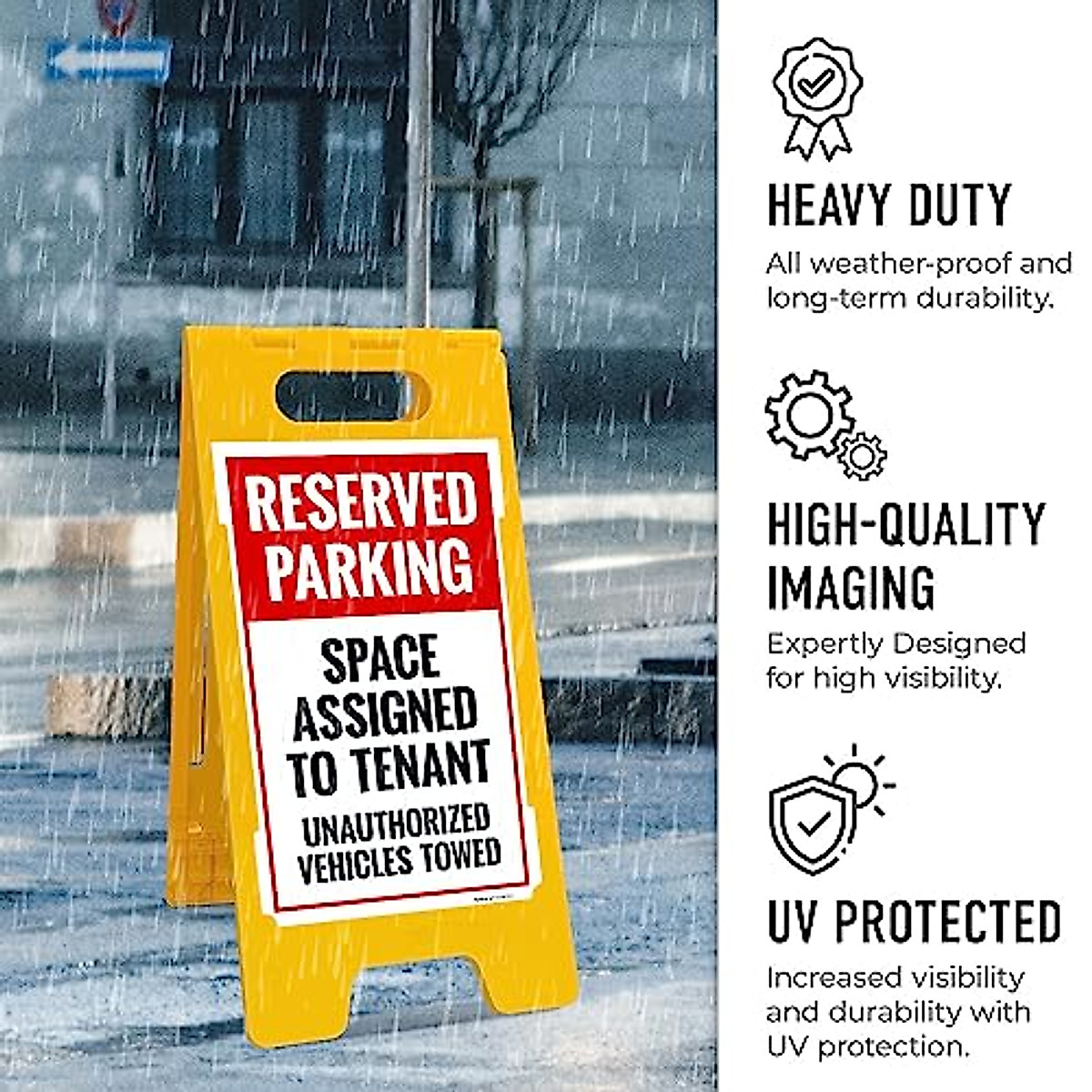 Reserved Parking Space Assigned To Tenant Unauthorized Vehicles Towed Sidewalk Sign Kit, 10x16 Inches, With A Frame Stand, Made in USA by Sigo Signs
