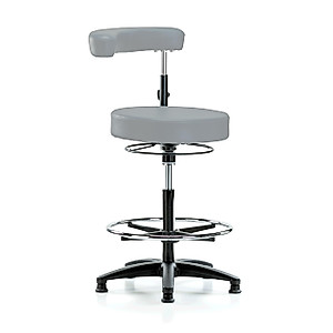 Perch Dental Stool Adjustable Height with Procedure Arm and Foot Ring, Stationary Caps, Counter Height (Gray Vinyl)