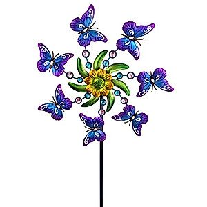COOZZYHOUR 39" Butterfly Wind Spinner Stake for Yard and Garden ,Outdoor Metal Windmill,Single Direction Wind Sculptures, Kinetic Windmills Catchers for Garden Decorations.