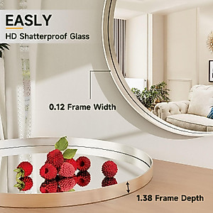 Easly 32 Inch Sliver Round Bathroom Mirror - Wall Mounted Circle Mirror with Metal Frame, Modern Mirror Suitable for Bathroom, Vanity, Entryway, Living Room, Wall Decor