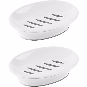 WYOK 2-Pack Soap Dish with Drain Soap Holder Easy Cleaning Soap Saver Dry Stop Mushy Soap Tray for Shower Bathroom Kitchen(White)