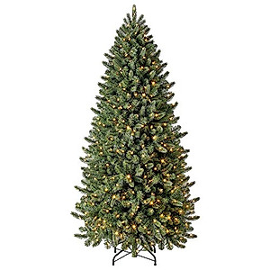Evergreen Classics 6.5 ft Pre-Lit Vermont Spruce Quick Set Artificial Christmas Tree, Remote-Controlled Color-Changing LED Lights