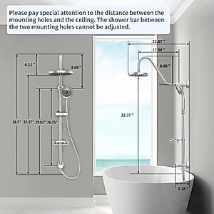 Shower System with 8" Rain Shower Head, 5-Function Shower Head with Handheld, Adjustable Slide Bar, 59" Stainless Steel Hose, Brushed Nickel