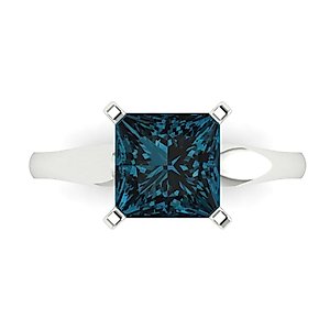 Clara Pucci 2.6 ct Princess Cut Engraving London Blue Topaz Excellent Classic Designer Solitaire Statement Ring 18K White Gold Size 8