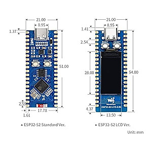 ESP32-S2 MCU WiFi Development Board with 0.96inch IPS LCD Display, 2.4 GHz WiFi 240 MHz Xtensa Single-Core 32-Bit LX7 Microcontroller, Support Raspberry Pi Pico Expansion Board