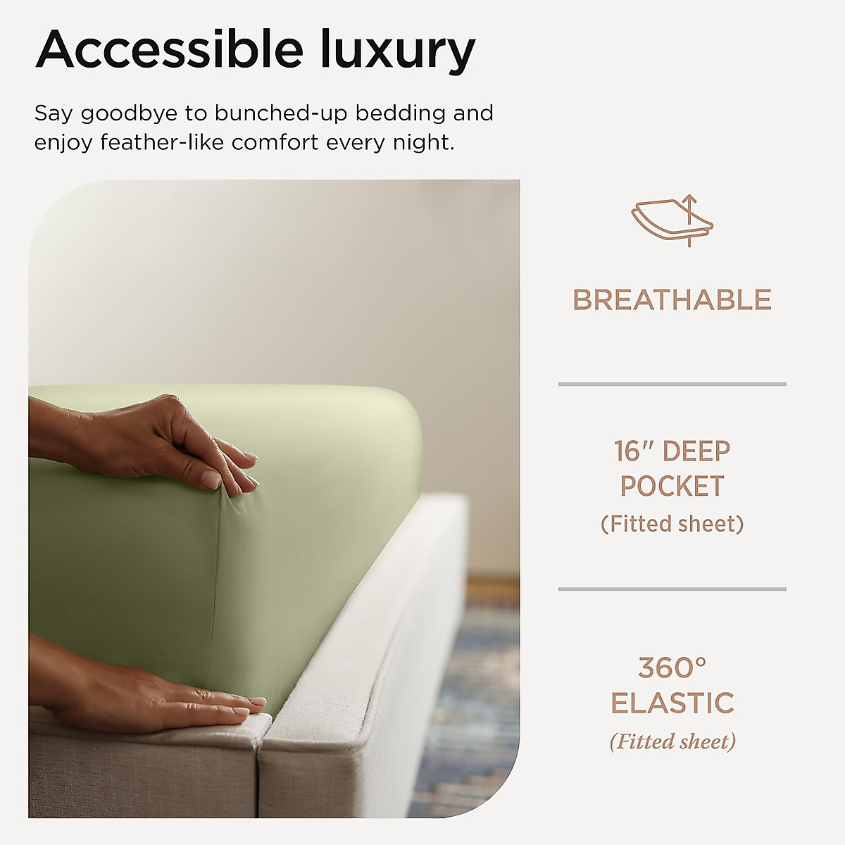 Threadmill Egyptian Cotton Full Size Sheet Set | 100% Certified Egyptian Cotton Sheets for Full Size Bed | Full Bed Sheets Set 16" Deep Pocket | Soft Sateen 4-Piece Cooling Bedding Set | Sage Green