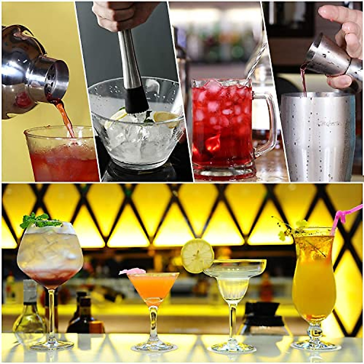 Cocktail Shaker Set Bartender Kit for Alcoholic Drinks -4 Piece Classic Stainless Steel Drink Mixer Set Essential Cocktail Bar Tool Set, Home/Bar Cart Accessories with 24 oz Shaker Cup (Sliver)