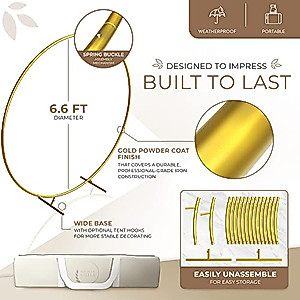 Round Backdrop Stand - 6.6 FT Gold Balloon Arch Stand Round Balloon Arch Frame Set - Durable Circle Metal Frame for Backdrop Storage Bag Rounded Arch Design for Indoor and Outdoor Party Decorations