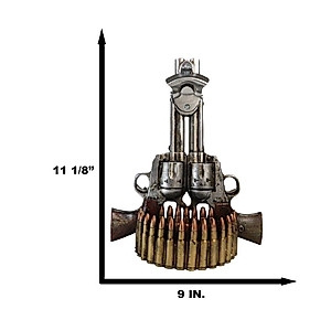 Ebros Gift Rustic Western Cowboy Outlaw Dual Revolver Pistols Guns Wall Mounted Bottle Cap Opener With Bullet Shells Casings Catcher Basin Wild West Country Themed Decorative Accent