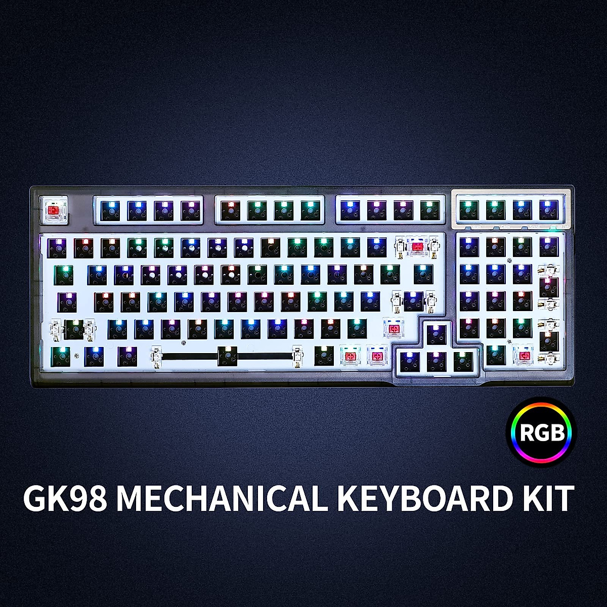 Gk98 RGB Mechanical Keyboard DIY Kit Hot-Swappable Three-Mode Wired 2.4g BT5.0 Custom Keyboard Compatible with Akko, Cherry Mx, Gateron, Kailh Mechanical Axis (Transparent Black)