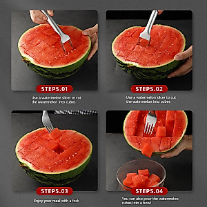 Watermelon Fork Slicer Cutter, 2-in-1 Stainless Steel Fruit Cutter, Summer Portable Watermelon Cutter Melon Cutter Tool, Multifunctional Fruit Fork for Home Kitchen,Camping