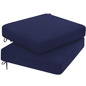Favoyard Outdoor Chair Cushion 22 x 22 x 3 Inch Rainproof & 3-Year Fade Resistant Patio Furniture Cushions with Removable Cover and Adjustable Ties for Garden Sofa Couch Pads Set of 2, Blue