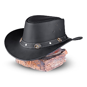 Showerproof Outback hat Also Worn as Leather Cowboy hat, Australian Hats for Men & Women Black