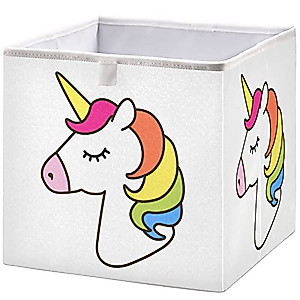 visesunny Closet Baskets Unicorn with Colorful Hair Storage Bins Fabric Baskets for Organizing Shelves Foldable Storage Cube Bins for Clothes, Toys, Baby Toiletry, Office Supply