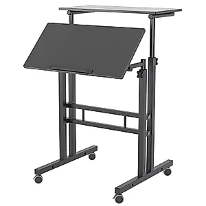sogesfurniture Mobile Standing Desk Laptop Workstation on Wheels, Adjustable Computer Desk for Standing or Sitting, Black 101-BK