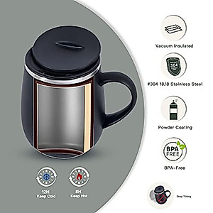 Ideus 16 oz Insulated Coffee Mug with Handle and Lid, Double Wall Stainless Steel Vacuum Insulated Tumbler Cup, Travel Coffee Cup Thermal Cup for Home and Office, Storm Black