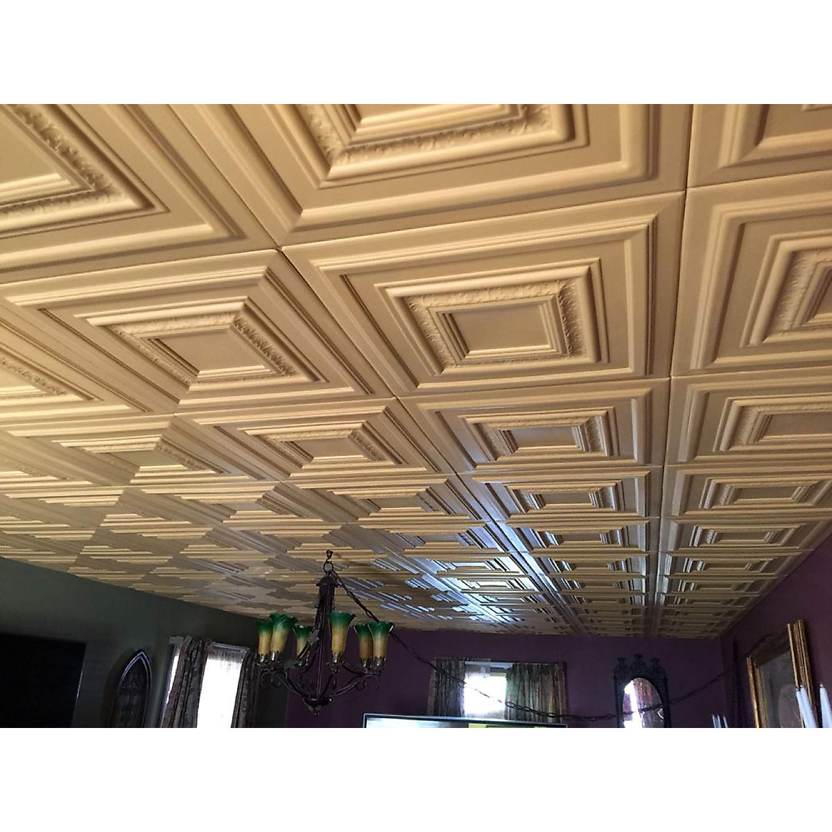 A La Maison Ceilings R31 Chestnut Grove Foam Glue-up Ceiling Tile (128 sq. ft./Case), Pack of 48, Plain White